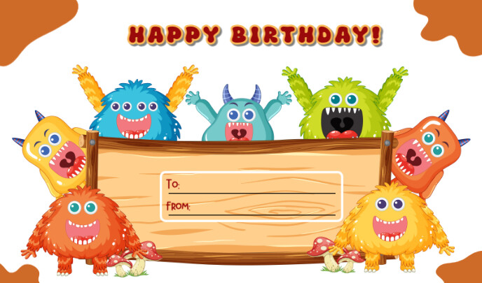illustrative white birthday monster gift tag Template | PosterMyWall