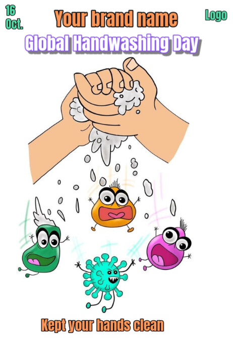 Illustrative White Global Handwashing Day Poster Template | PosterMyWall