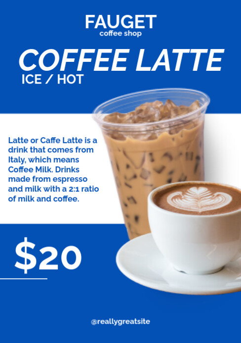 Ilustratif Coffee Latte Menu A5 Templat | PosterMyWall