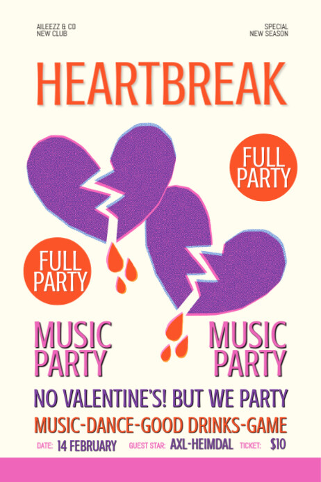 Ilustratif Heartbreak Party Poster Template | PosterMyWall