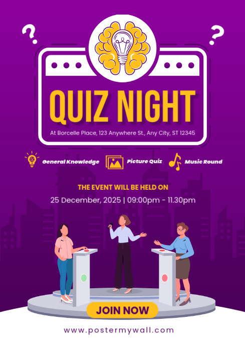 Ilustratif Quiz Night A4 Template | PosterMyWall