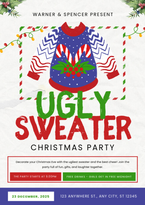 Ilustratif Ugly Sweater Christmas Party A4 Template | PosterMyWall