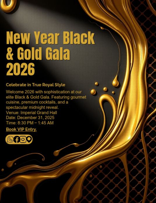 Imperial Nightshine NYE Gala 2026 Flyer Template | Luxury Black & Gold ...