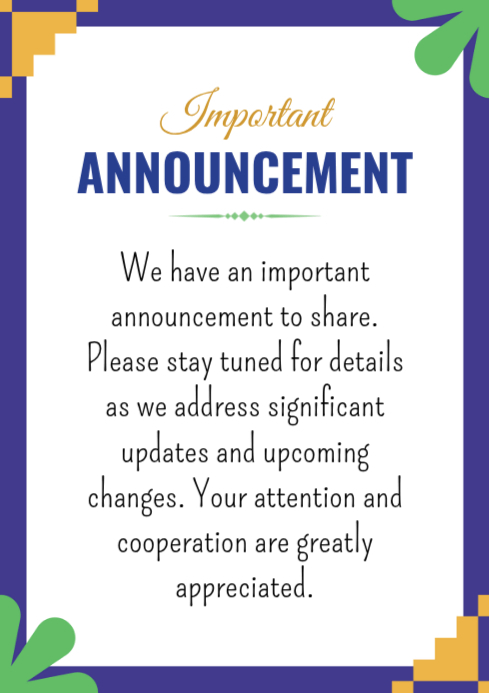Plantilla de Important Announcement | PosterMyWall