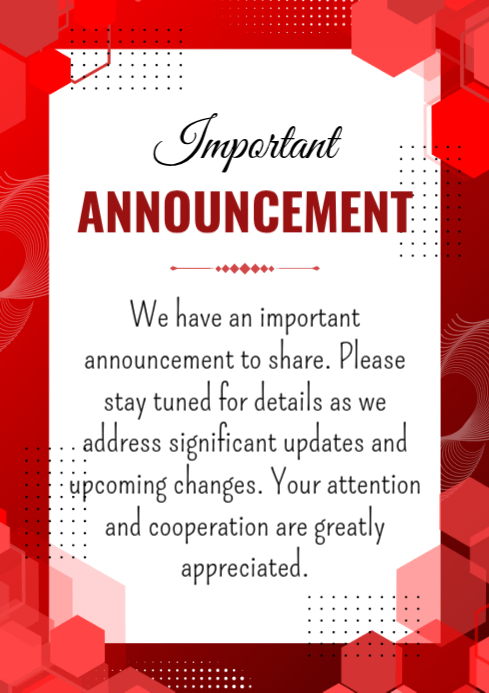 Important Announcement Template | PosterMyWall