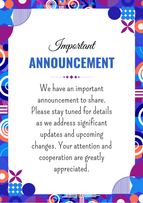 Important Announcement Template | PosterMyWall