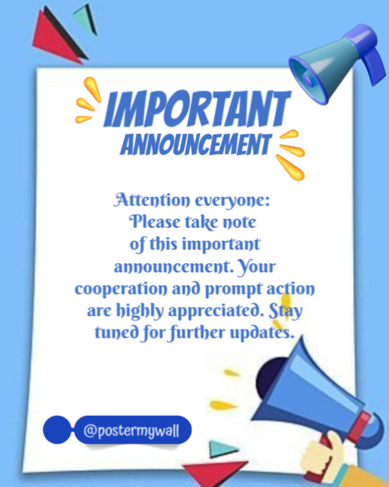 Plantilla de Important Announcement | PosterMyWall