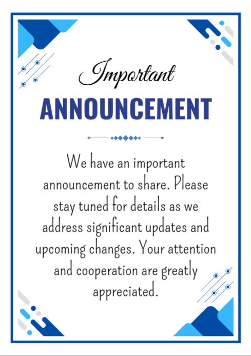 Important Announcement Template | PosterMyWall