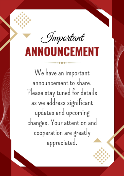 Plantilla de Important Announcement | PosterMyWall
