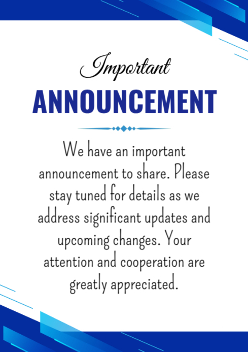 Important Announcement Template | PosterMyWall