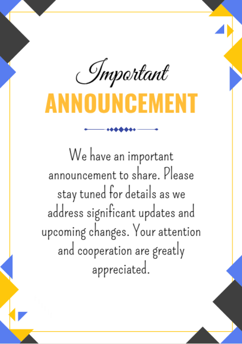 Plantilla de Important Announcement | PosterMyWall