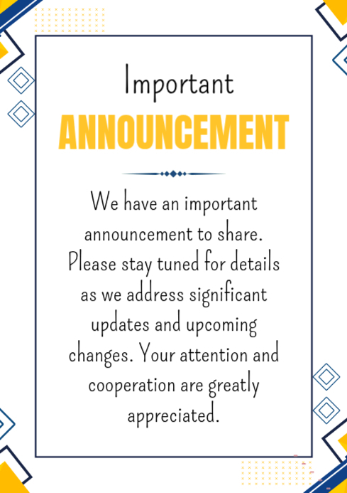 Important Announcement Template | PosterMyWall