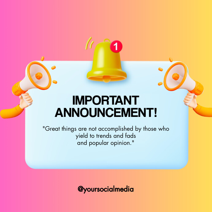 Important Announcement Instagram Post Template | PosterMyWall