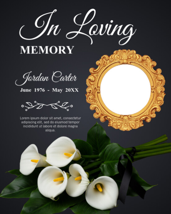 In Loving Memory Instagram Portrait Poster Template – Elegant Calla ...
