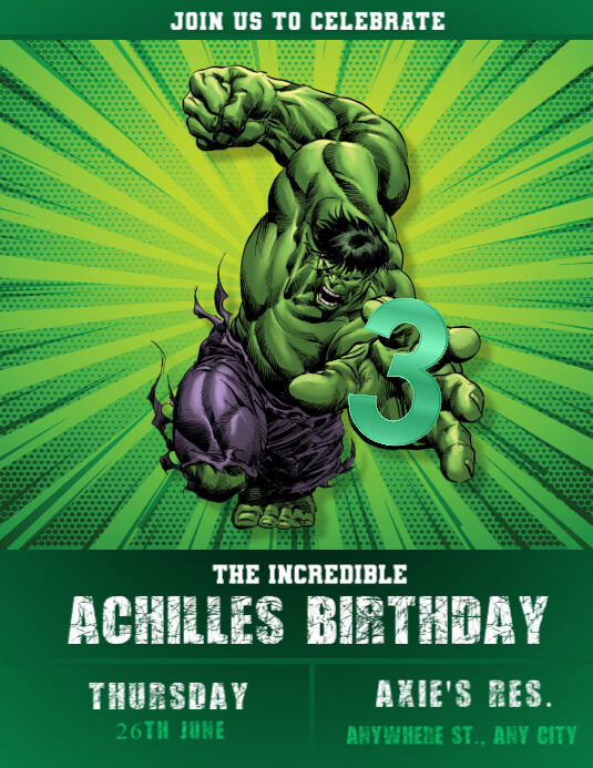 incredible hulk birthday invitation Template | PosterMyWall