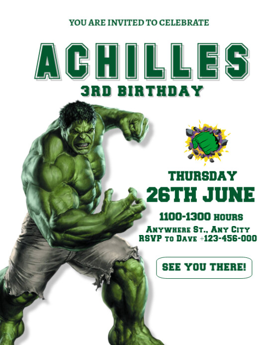 INCREDIBLE HULK BIRTHDAY INVITATION Template | PosterMyWall