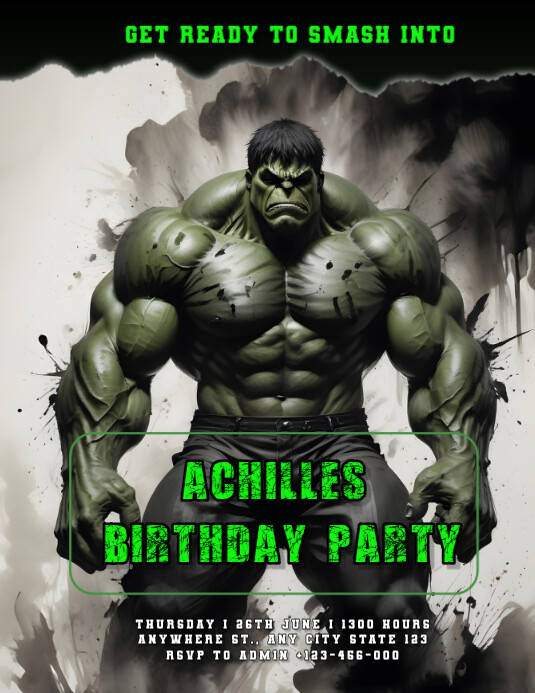 incredible hulk birthday party invitation Template | PosterMyWall