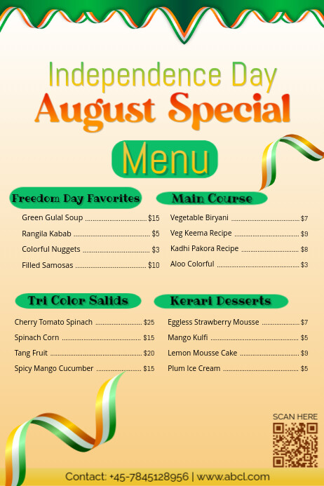 Independence Day Menu Card Poster Template | PosterMyWall