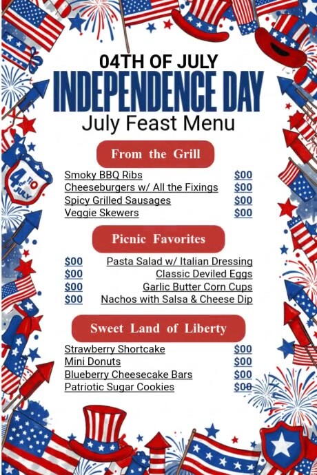 Independence Day Menu Template | PosterMyWall