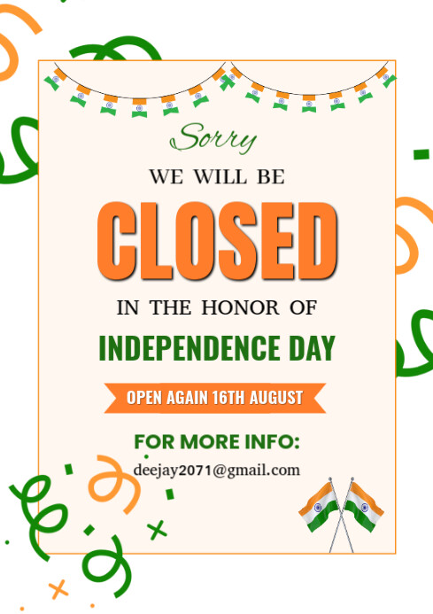 India independence day closed Template | PosterMyWall