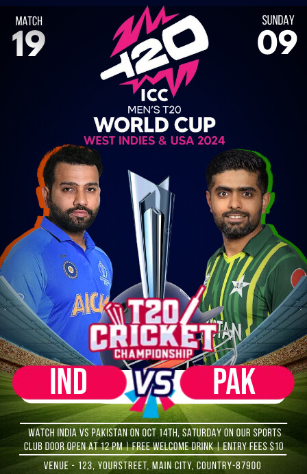 India vs Pakistan T20 World Cup Match Poster Template | PosterMyWall