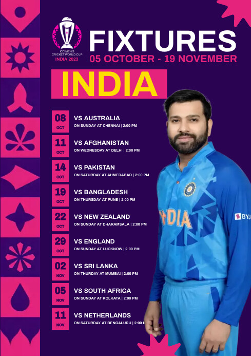 India world cup fixtures Template | PosterMyWall