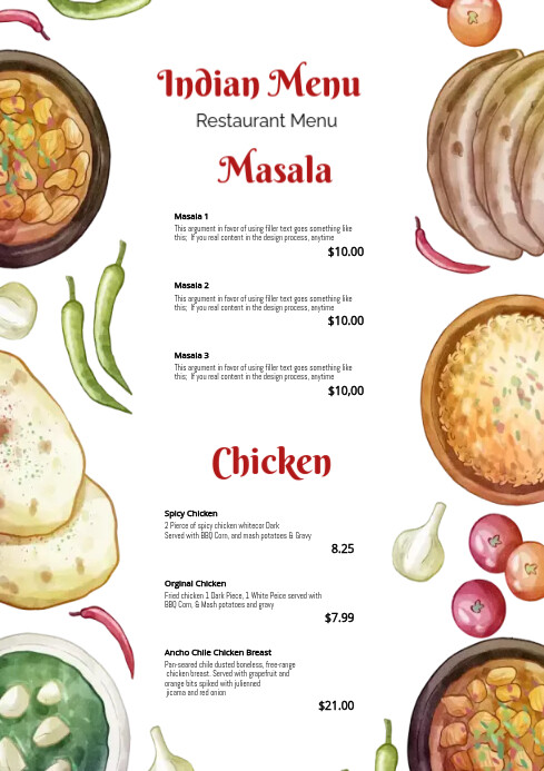 Indian Menu Template | PosterMyWall