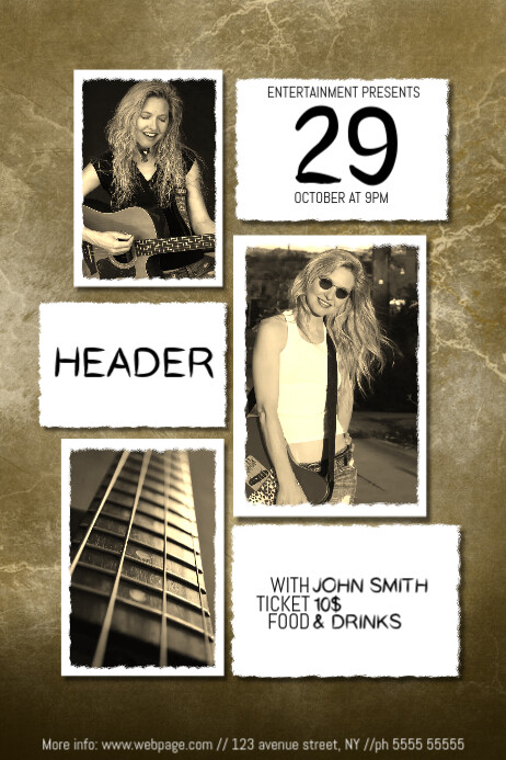 Copy of indie rock concert guitar band event poster flyer template ...