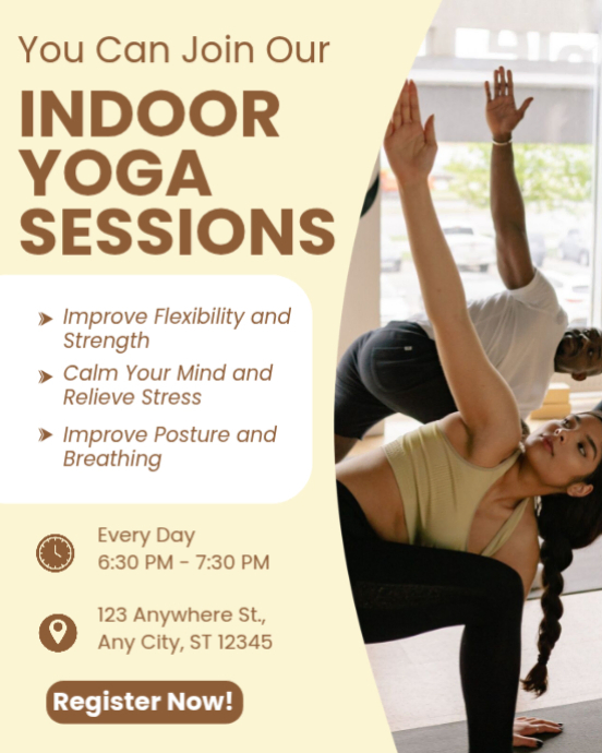 Indoor Yoga Sessions Promotion Template | PosterMyWall