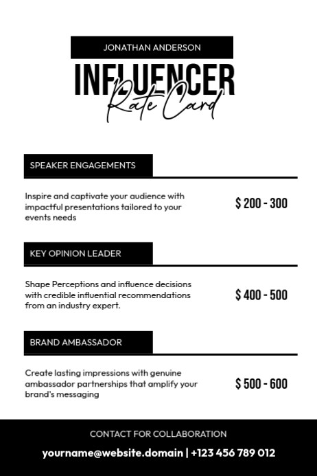 Copy of Influencer Rate Card template design | PosterMyWall