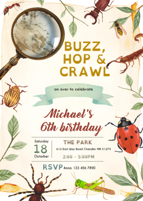 Insect Bugs Birthday Invitation Template | PosterMyWall
