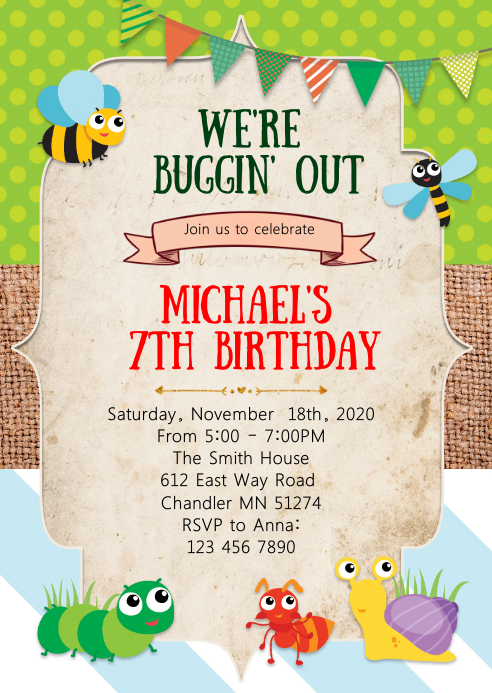 Insect bugs birthday party invitation Template | PosterMyWall