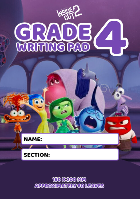 Inside Out 2 Grade 4 Writing Pad Cover Template | PosterMyWall