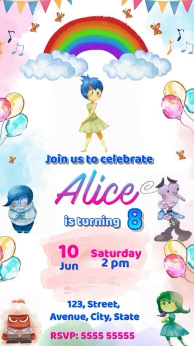 Inside Out 2 Invitation animated Template | PosterMyWall