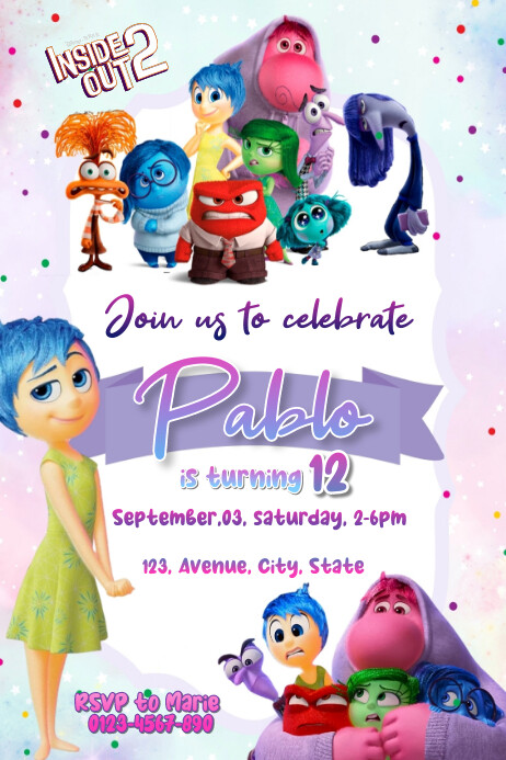 Inside Out 2 Invitation Birthday Template | PosterMyWall