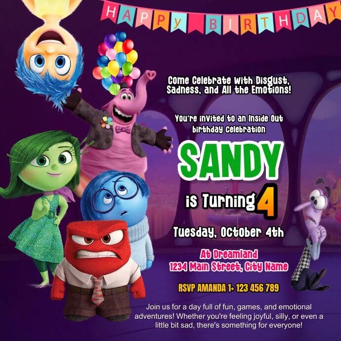 Inside Out-Themed Birthday Invitation Template | PosterMyWall