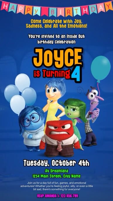 Inside Out-Themed Birthday Invitation Template | PosterMyWall