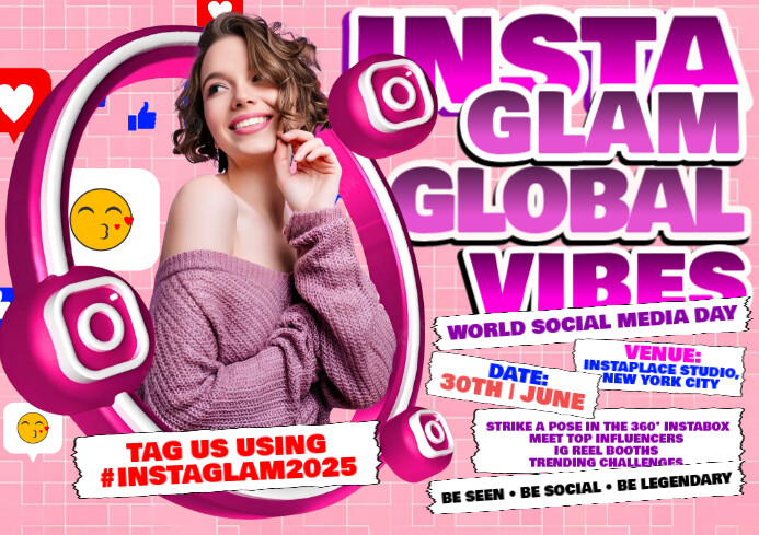 Insta glam global vibes: world social media day Template | PosterMyWall