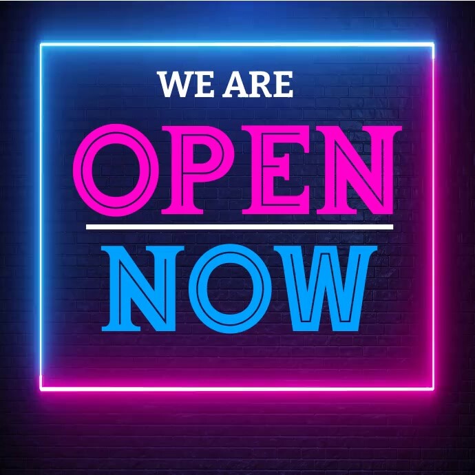 Instagram post open now neon flyer Template | PosterMyWall