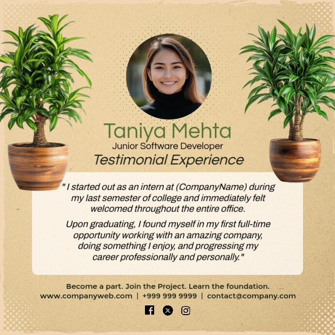 Interns Testimonial Post Template | PosterMyWall