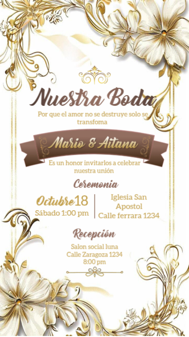 Invitación de boda dorada Template | PosterMyWall