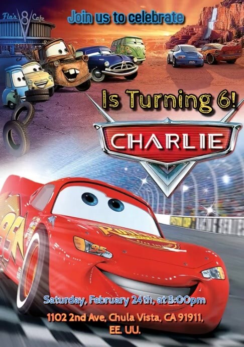 Invitación de Cars Disney cumpleaños de niño Template | PosterMyWall