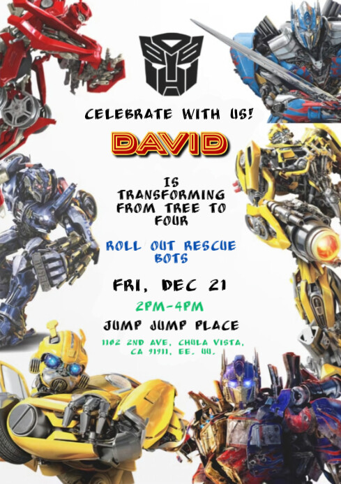 Plantilla de Invitación de cumpleaños Transformers Rescue | PosterMyWall