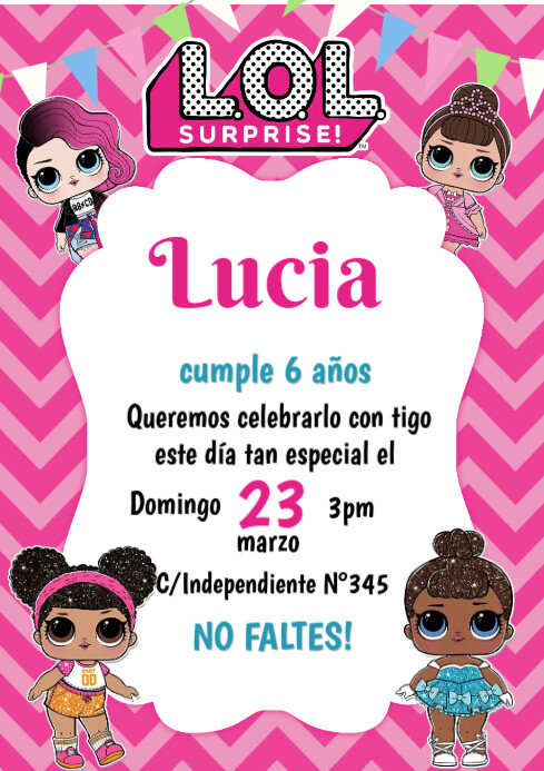 Plantilla de Invitación digital de las muñecas Lol sur PRI se ...