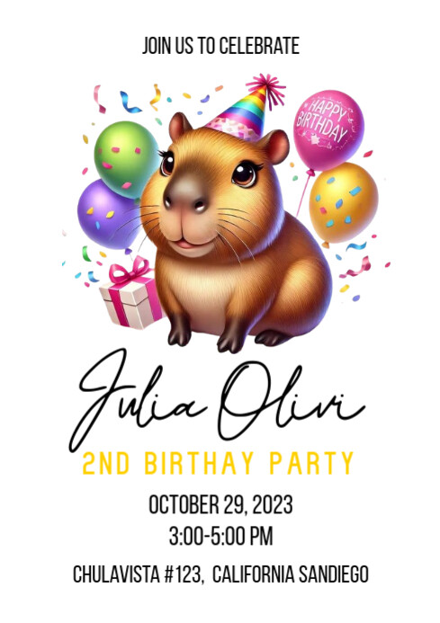 Plantilla de invitacion capibara | PosterMyWall