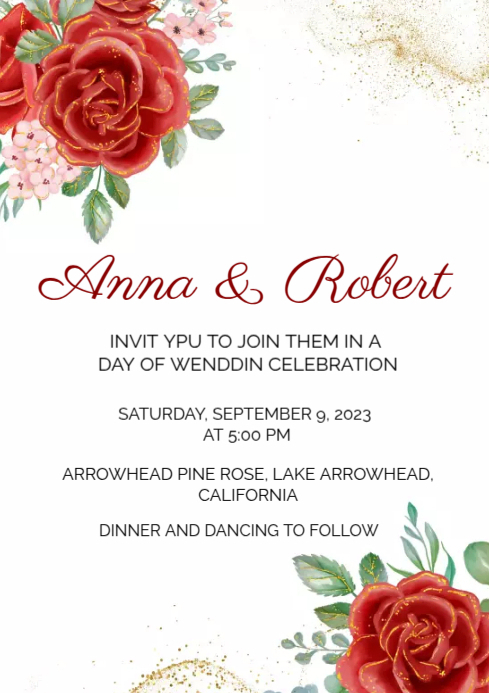 Plantilla de invitacion de boda flores rojas | PosterMyWall