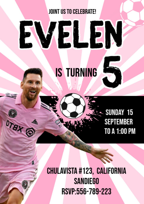 Invitacion messi rosa niña Template | PosterMyWall