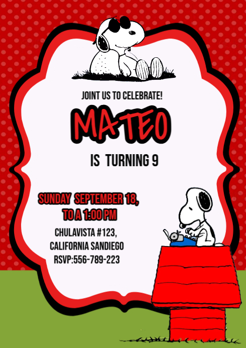 invitacion snoppy Template | PosterMyWall