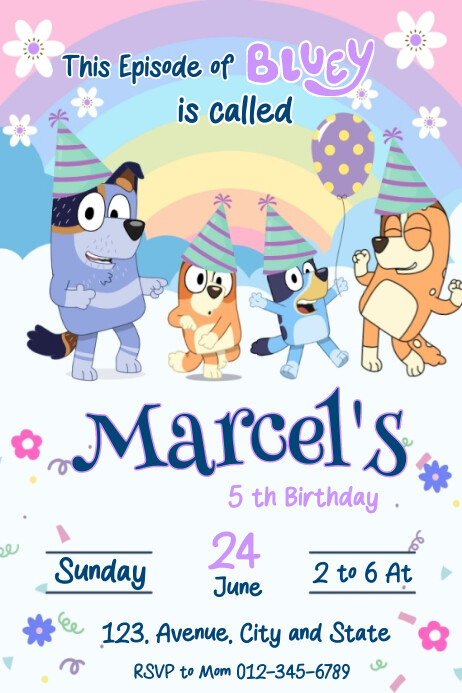 Invitation Birthday Bluey Template | PosterMyWall