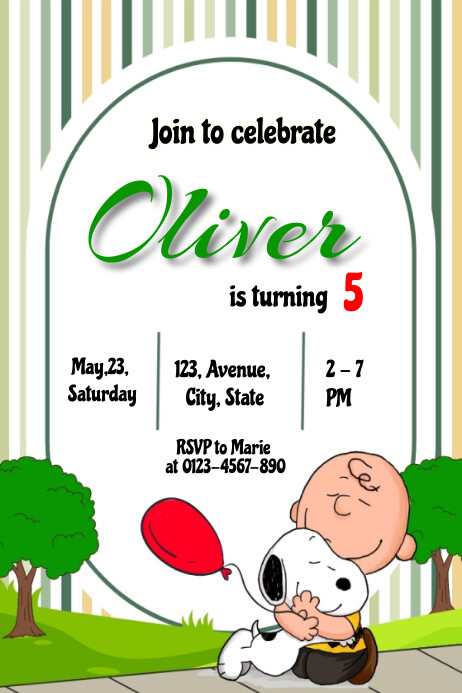 Invitation Birthday Charlie Brown and Snoopy Template | PosterMyWall